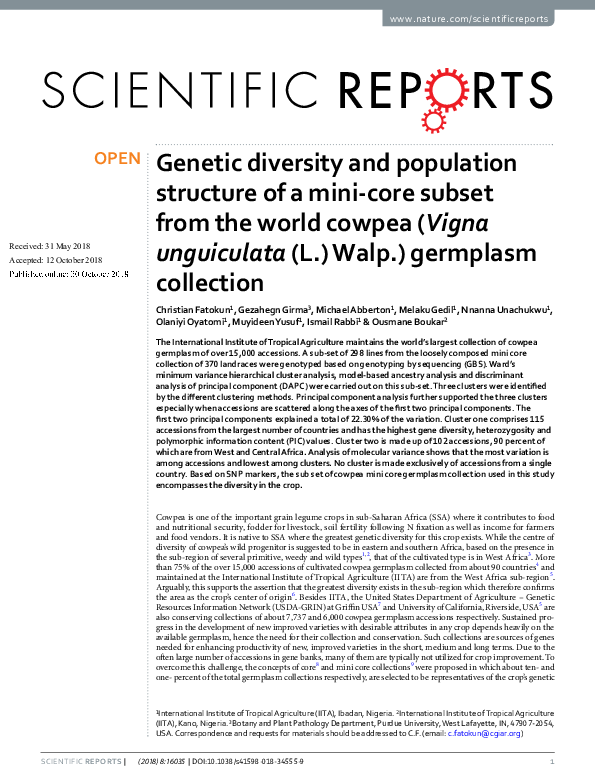 (PDF) Genetic diversity and population structure of a mini-core subset from the world cowpea ...