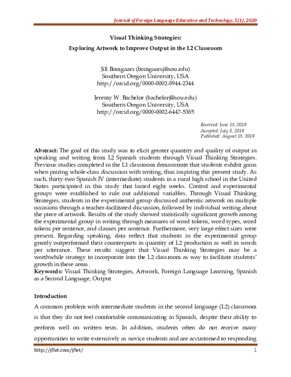 (PDF) Visual Thinking Strategies: Exploring Artwork to Improve Output ...