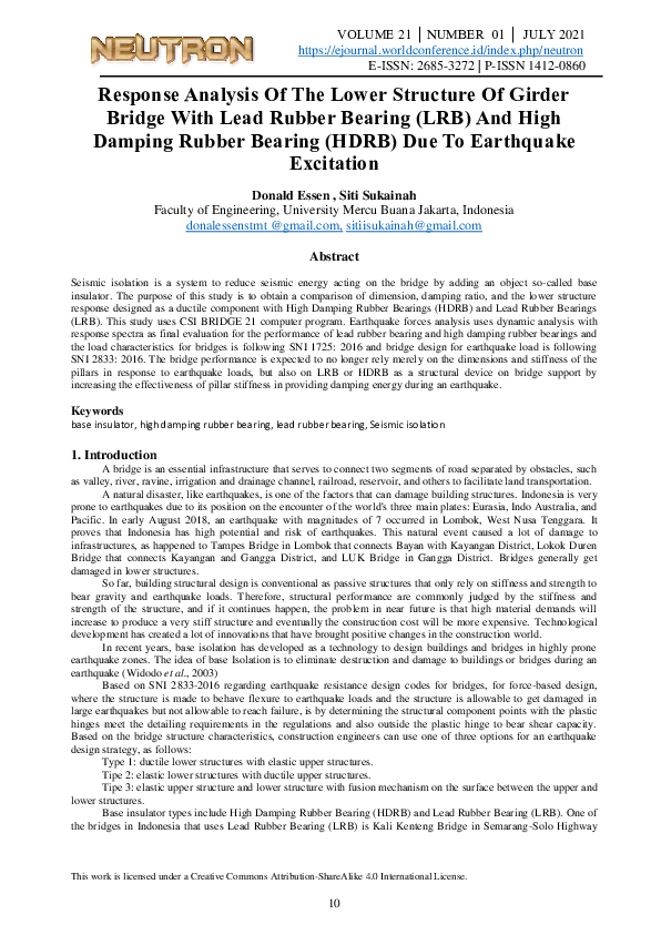 (PDF) Response Analysis Of The Lower Structure Of Girder Bridge With ...