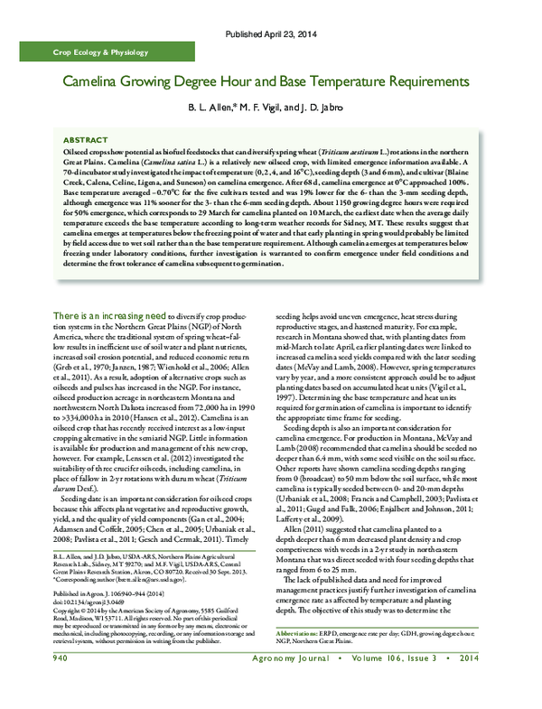 (PDF) Camelina Growing Degree Hour and Base Temperature Requirements