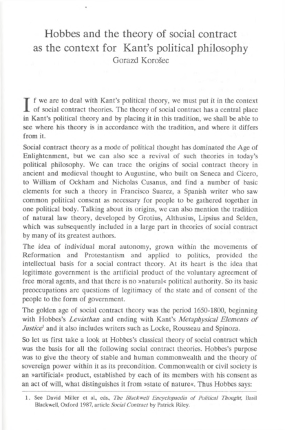 (PDF) Hobbes and the theory of social contract as the context for Kant ...