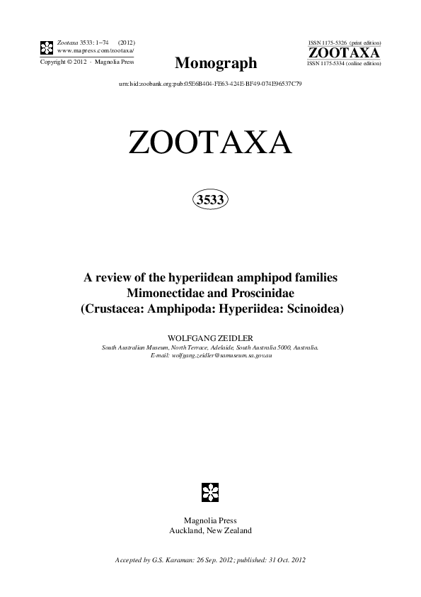(PDF) A review of the hyperiidean amphipod families Mimonectidae and ...