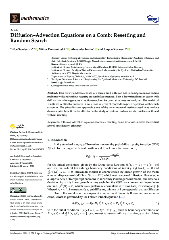 (PDF) Diffusion–Advection Equations on a Comb: Resetting and Random Search