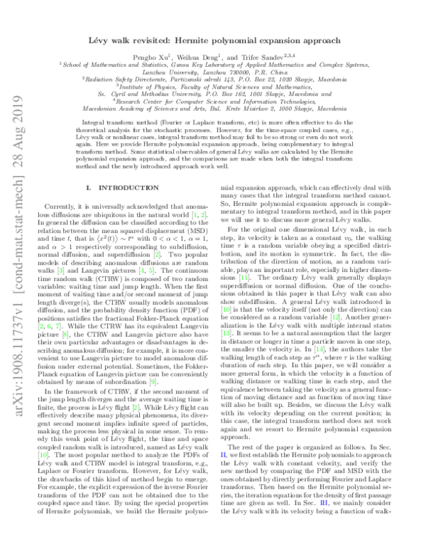 (PDF) A ug 2 01 9 Lévy walk revisited : Hermite polynomial expansion approach