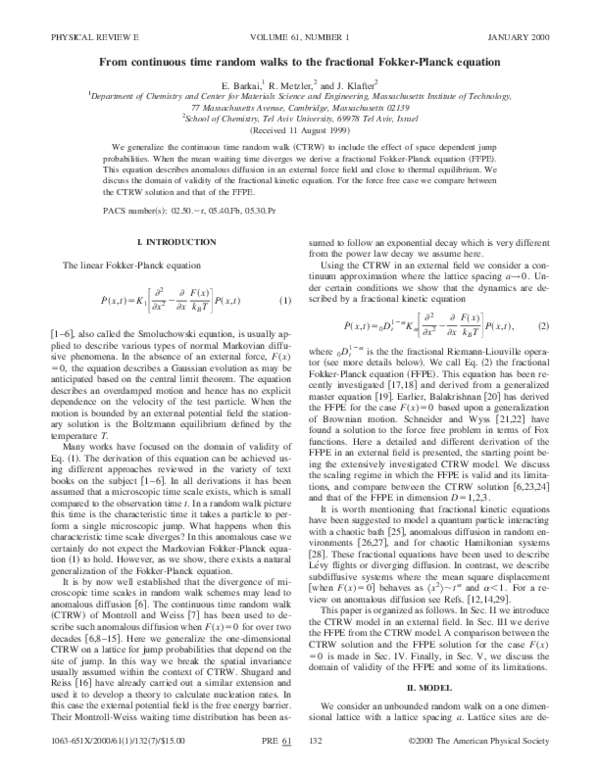 (PDF) From continuous time random walks to the fractional Fokker-Planck equation