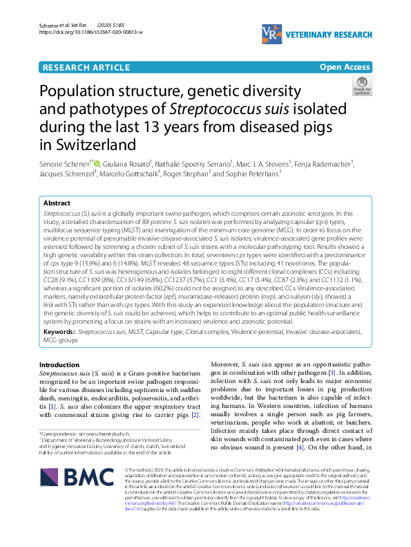 (PDF) Population structure, genetic diversity and pathotypes of Streptococcus suis isolated ...