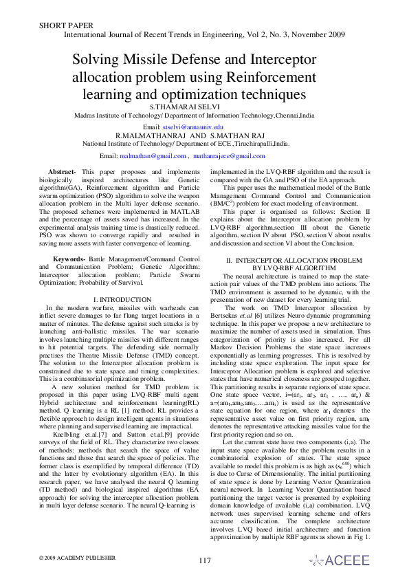 Pdf Solving Missile Defense And Interceptor Allocation Problem Using Reinforcement Learning