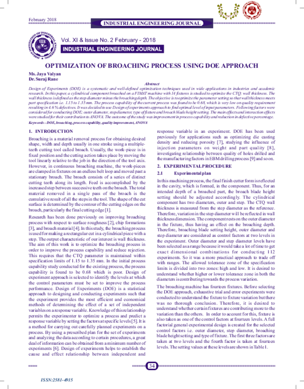 (PDF) Optimization of Broaching Process Using Doe Approach