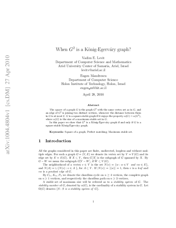 (PDF) When G^ 2 is a Konig-Egervary graph?