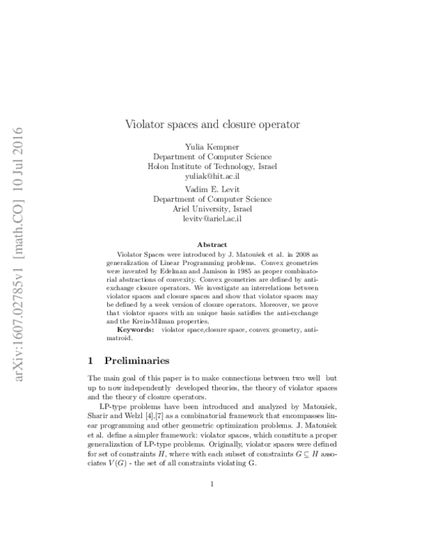 (PDF) Violator spaces and closure operator | Vadim Levit - Academia.edu