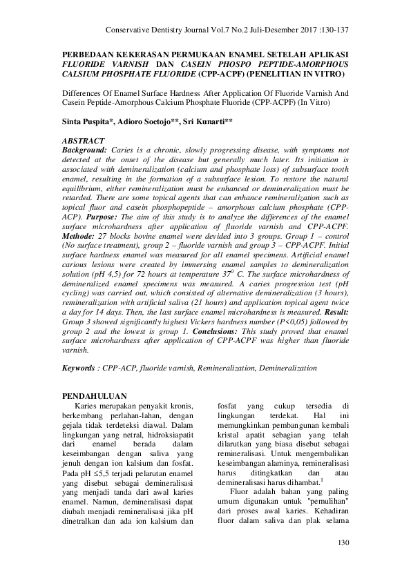 (PDF) Perbedaan Kekerasan Permukaan Enamel Setelah Aplikasi Fluoride Varnish Dan Casein Phospo ...