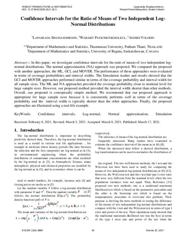 (PDF) Confidence Intervals for the Ratio of Means of Two Independent ...