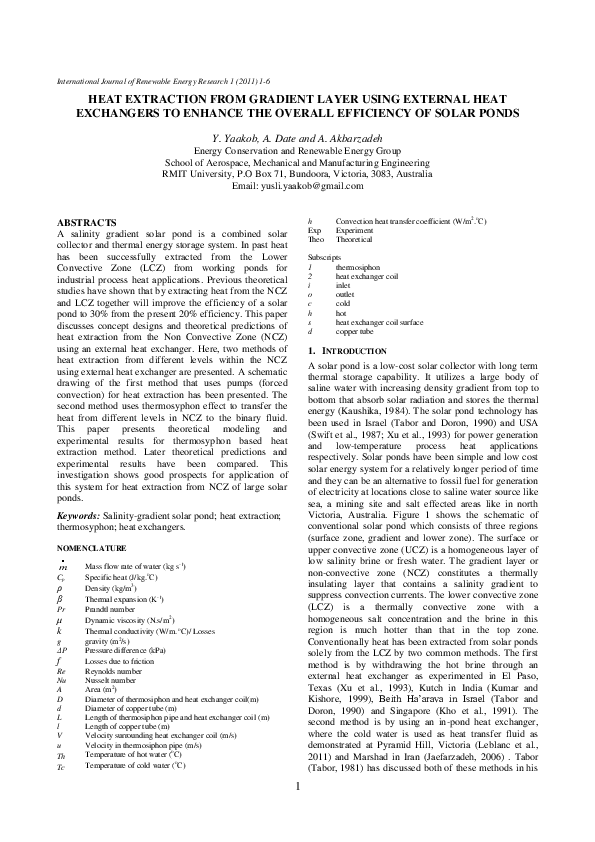 Pdf Heat Extraction From Gradient Layer Using External Heat