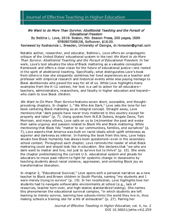 (PDF) We Want to do More Than Survive: Abolitionist Teaching and the ...