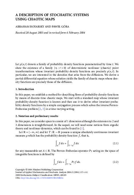 (PDF) A description of stochastic systems using chaotic maps