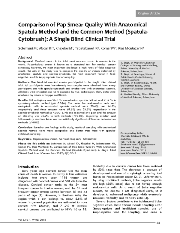 (PDF) Comparison of Pap smear quality with anatomical spatula and ...