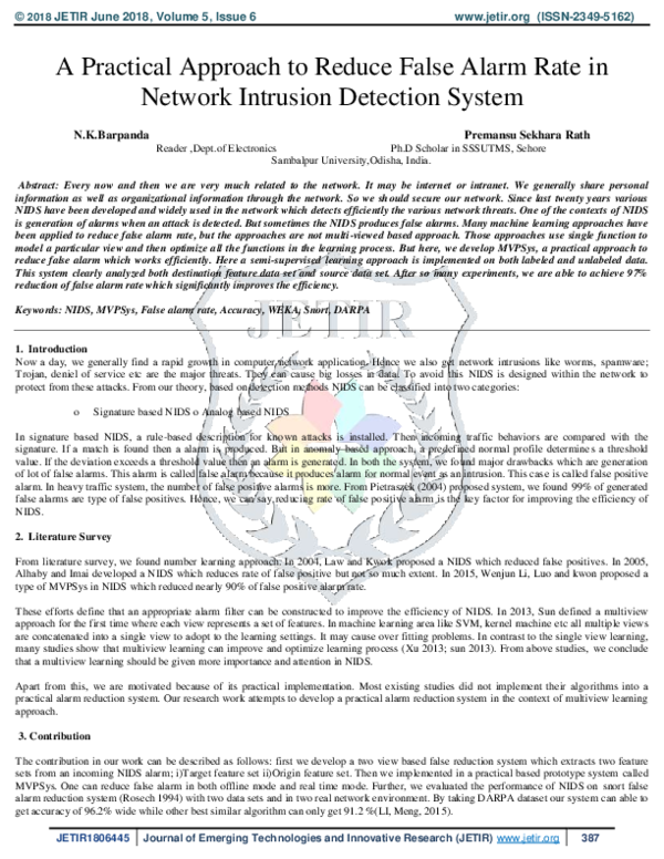 Pdf A Practical Approach To Reduce False Alarm Rate In Network Intrusion Detection System