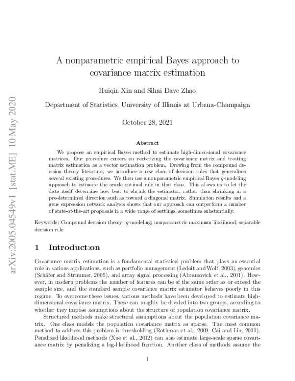 Pdf A Nonparametric Empirical Bayes Approach To Covariance Matrix Estimation