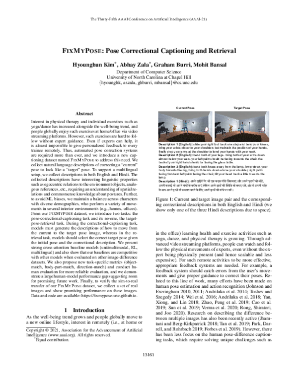 (PDF) FixMyPose: Pose Correctional Captioning and Retrieval
