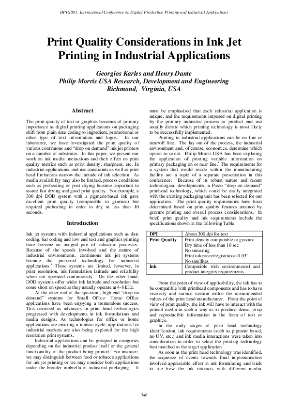 (PDF) Print Quality Considerations in Ink Jet Printing in Industrial ...