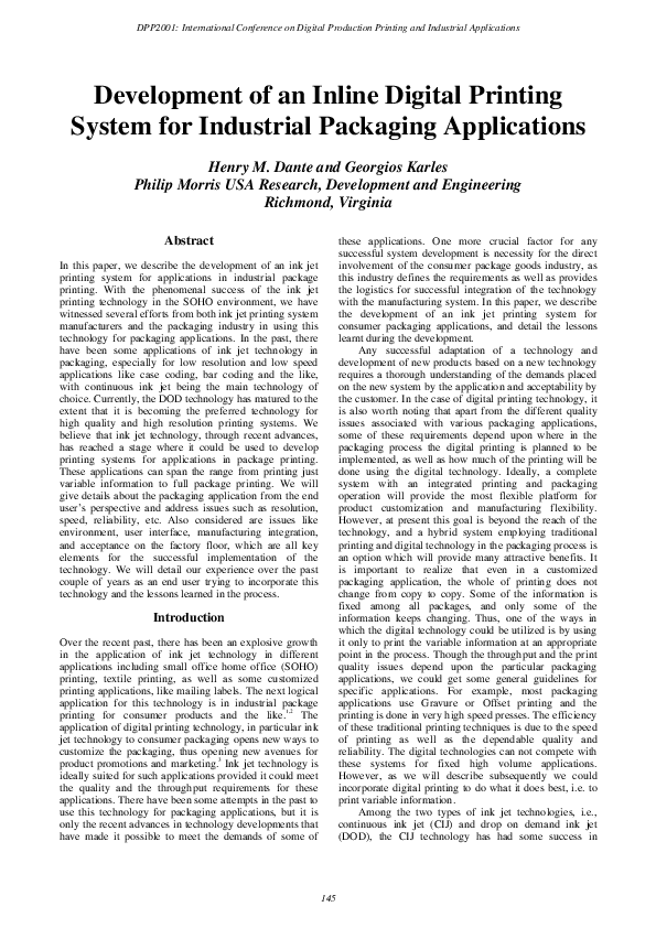 (PDF) Development of an Inline Digital Printing System for Industrial ...