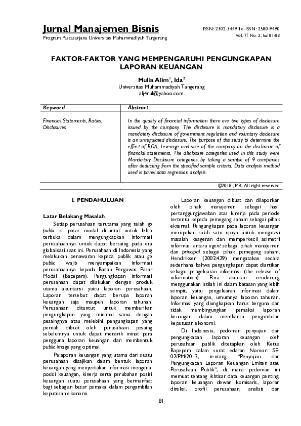 (PDF) Faktor-Faktor Yang Mempengaruhi Pengungkapan Laporan Keuangan