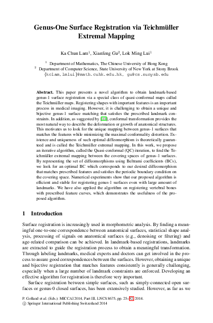(PDF) Genus-One Surface Registration via Teichmüller Extremal Mapping
