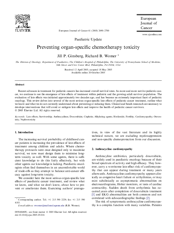 (PDF) Preventing organ-specific chemotherapy toxicity
