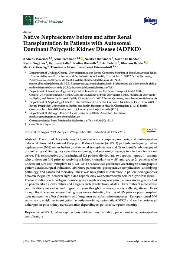 (PDF) Native Nephrectomy before and after Renal Transplantation in ...