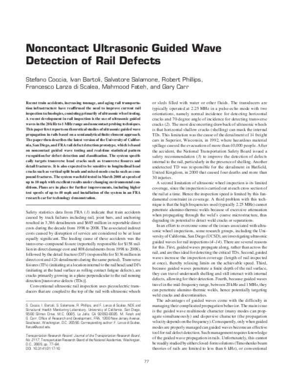 (PDF) Noncontact Ultrasonic Guided Wave Detection of Rail Defects