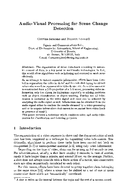 (PDF) Audio-visual processing for scene change detection