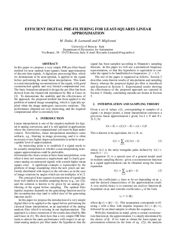 Pdf Efficient Digital Pre Filtering For Least Squares Linear Approximation Riccardo Leonardi