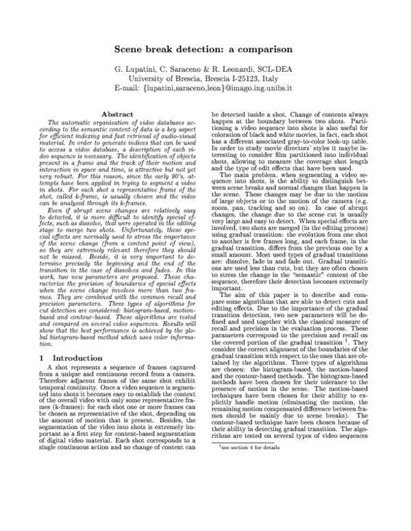 (PDF) Scene break detection: a comparison