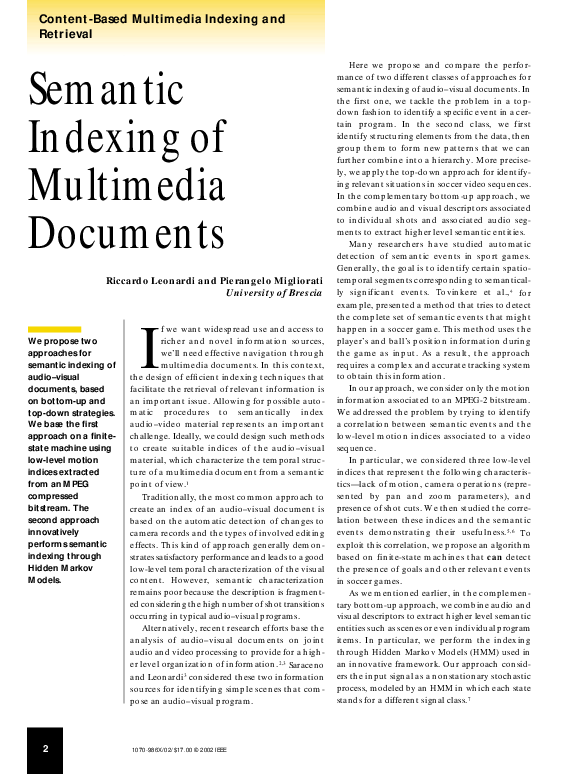 (PDF) Semantic indexing of multimedia documents | Riccardo Leonardi - Academia.edu