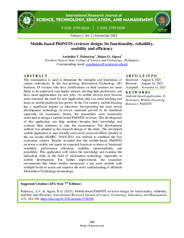 (PDF) Mobile-based PhilNITS reviewer design: Its functionality ...