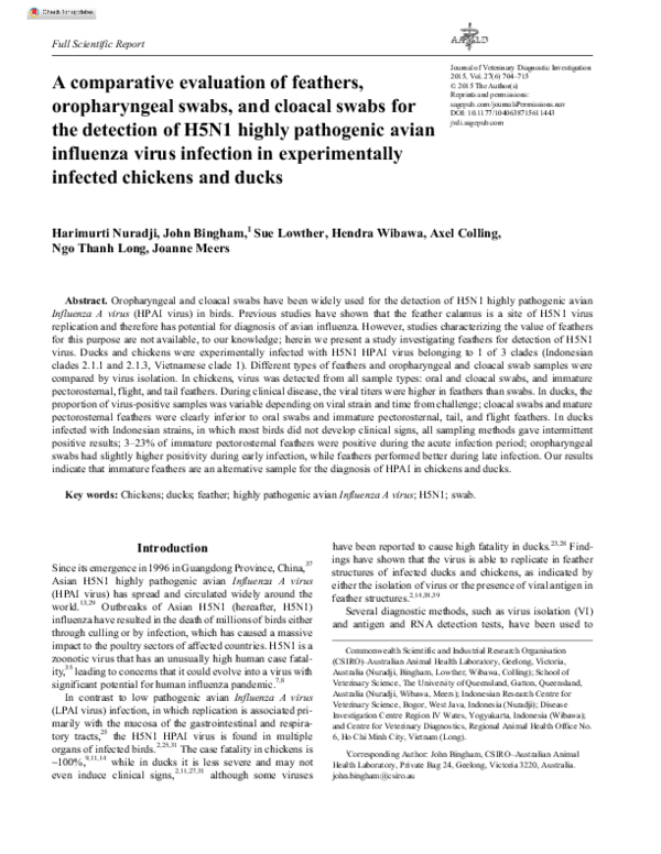 (PDF) A comparative evaluation of feathers, oropharyngeal swabs, and ...