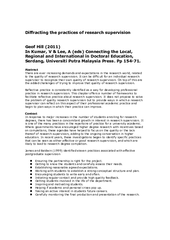 (PDF) Diffracting the Practices of Research Supervision