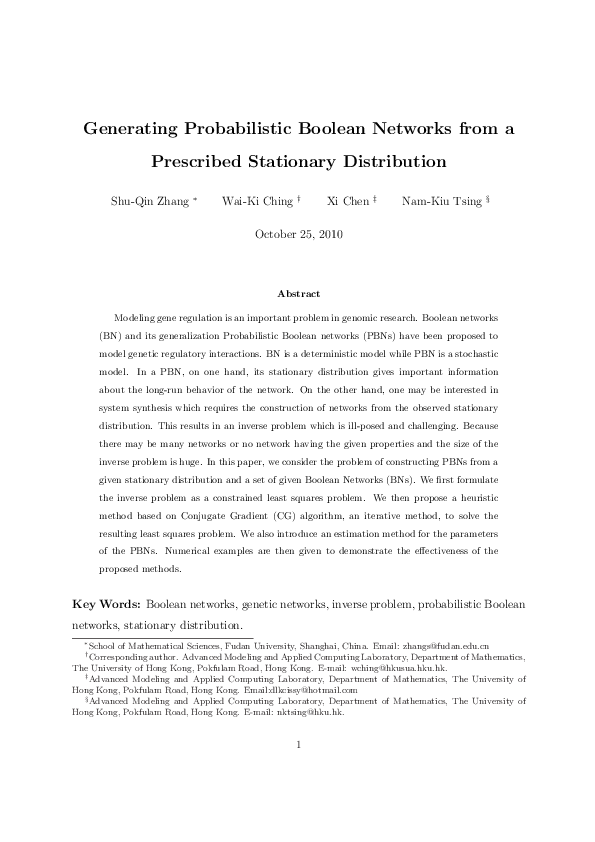 (PDF) Generating probabilistic Boolean networks from a prescribed ...
