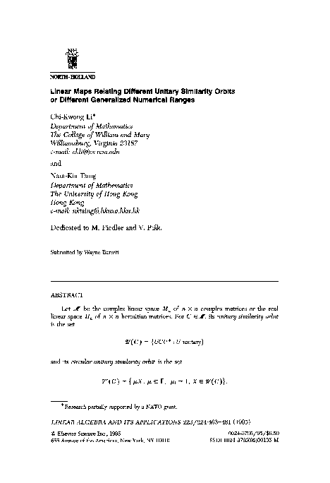 (PDF) Linear maps relating different unitary similarity orbits or different generalized ...