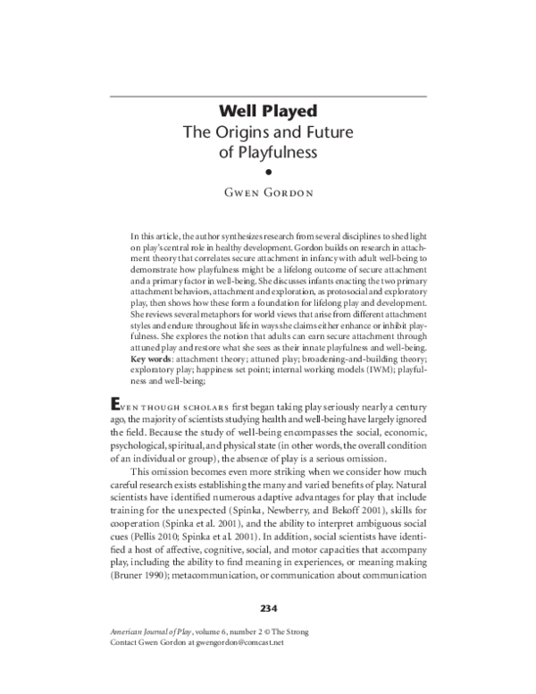 (PDF) Well Played: The Origins and Future of Playfulness