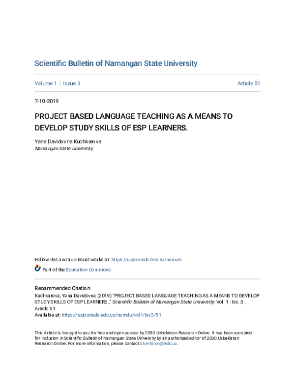 Project Based Language Teaching as a Means to Develop Study Skills of ...