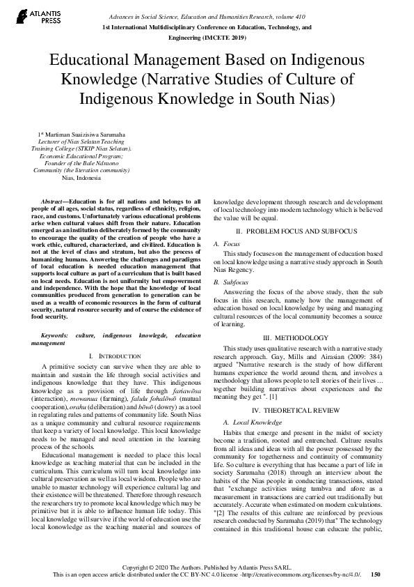 (PDF) Educational Management Based on Indigenous Knowledge (Narrative ...