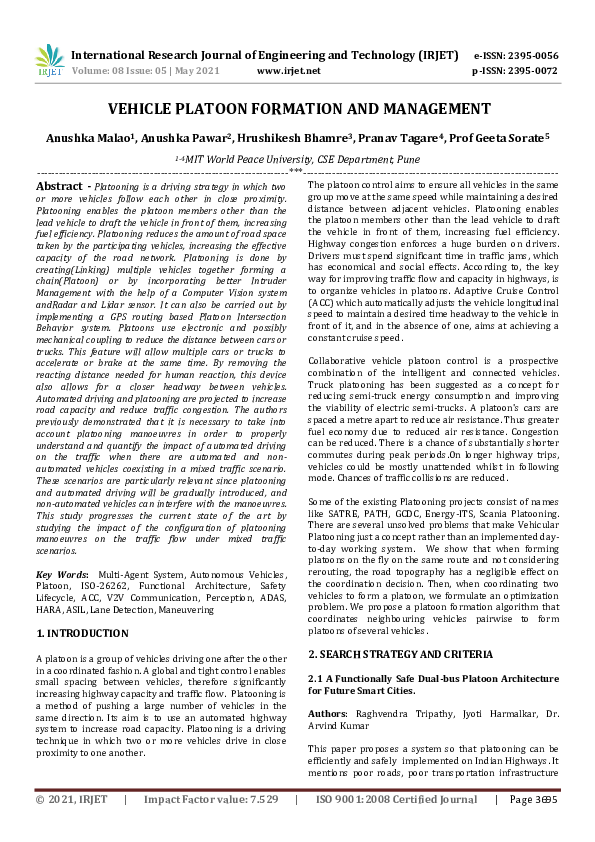 (PDF) Vehicle Platoon Formation and Management