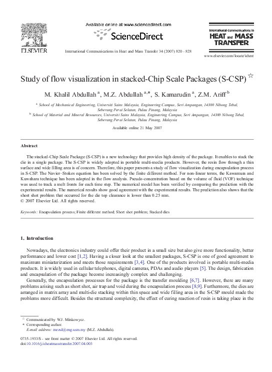 (PDF) Study of flow visualization in stacked-Chip Scale Packages (S-CSP)