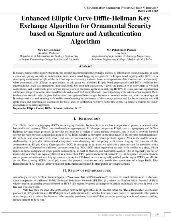 (PDF) Enhanced Elliptic Curve Diffie-Hellman Key Exchange Algorithm for Ornamental Security ...