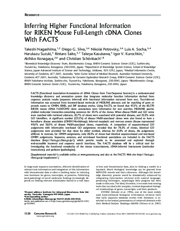 (PDF) Inferring Higher Functional Information for RIKEN Mouse Full ...
