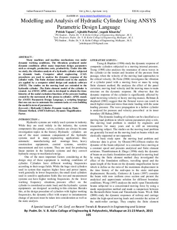 (PDF) Modelling and Analysis of Hydraulic Cylinder Using ANSYS Parametric Design Language