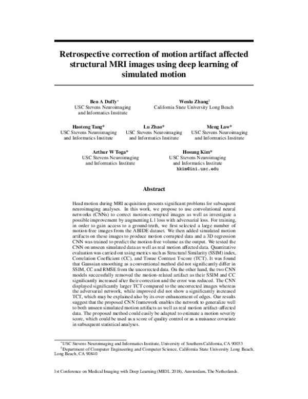 (PDF) Retrospective correction of motion artifact affected structural MRI images using deep ...