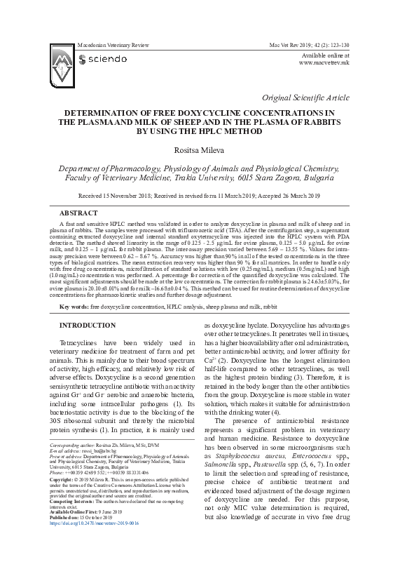 Pdf Validation Of Hplc Method For Determination Of Doxycycline Hyclate In Turkey Serum Nahla