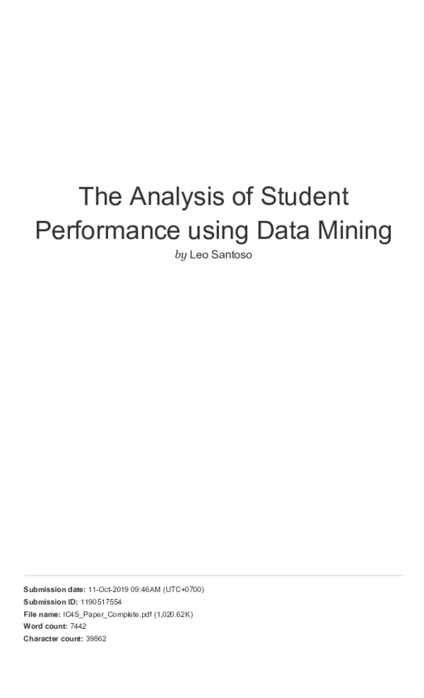 (PDF) Analysis of Student Performance using Data Mining